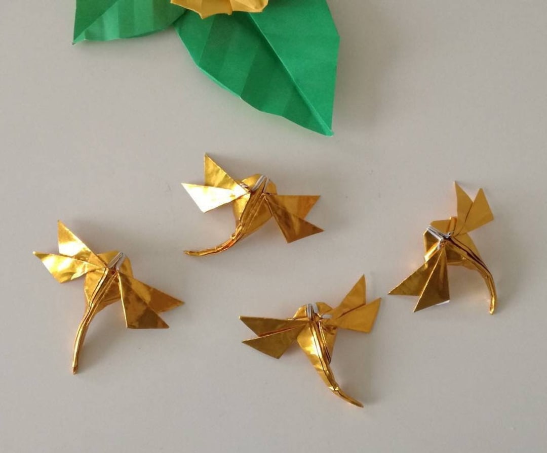 Handmade Metallic Gold Origami Dragonflies (set of 4): Wall Decor, Gift ...