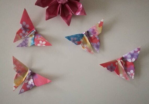 Set of 4 Handmade Origami Little Pink Flower Patterned | Etsy