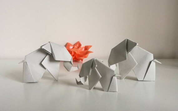 Handmade Origami Light Grey Elephant Family / Paper Animals / | Etsy