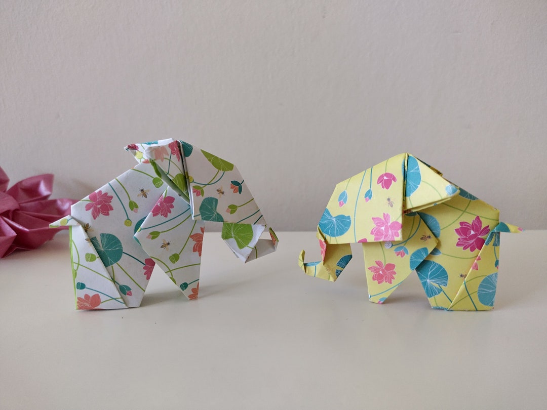 Set of 2 Handmade Origami Elephants With Water Lilies Pattern / Hanging ...