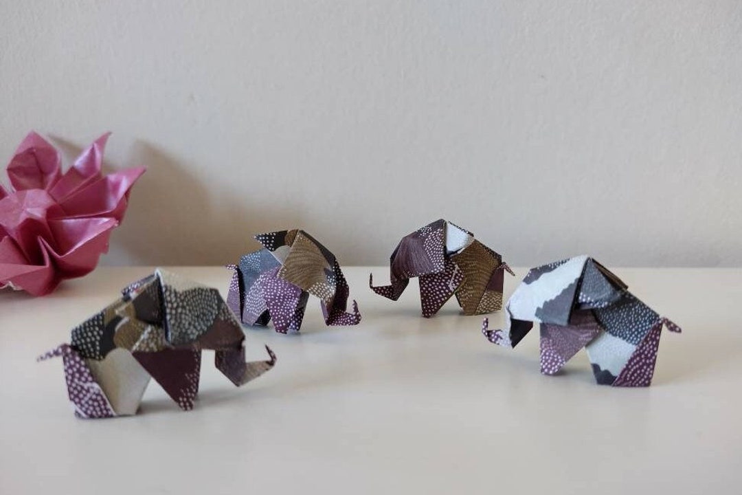 Handmade Miniature Origami Elephants (set of 4): Washi Patterns Paper ...