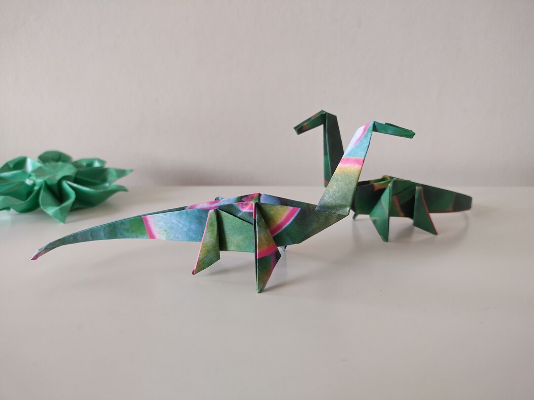 Set of 2 Handmade Origami Green Dinosaurs Brontosaurus in Succulents ...