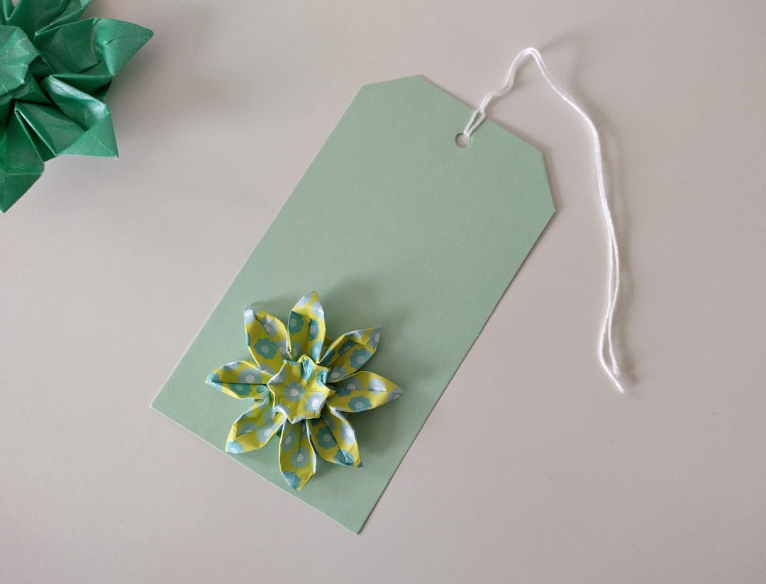 Large Green Gift Tag Featuring Origami Flower in Beautiful Floral ...