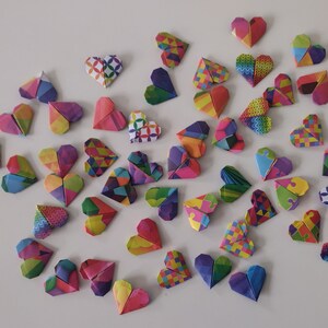 Set of 48 Handmade Origami 2.5 Cm Little Hearts in Rainbow Patterns ...