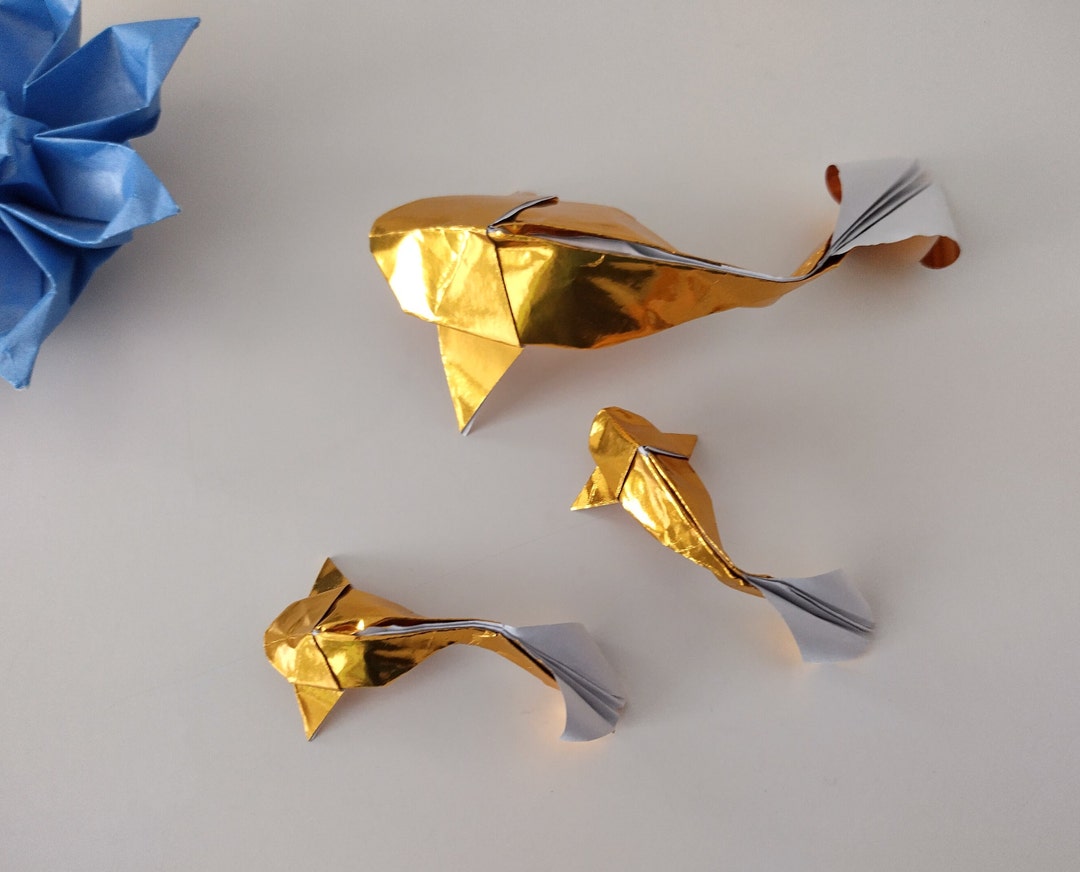 Set of 3 Handmade Origami Metallic Gold Koi Fish / Origami Carp ...