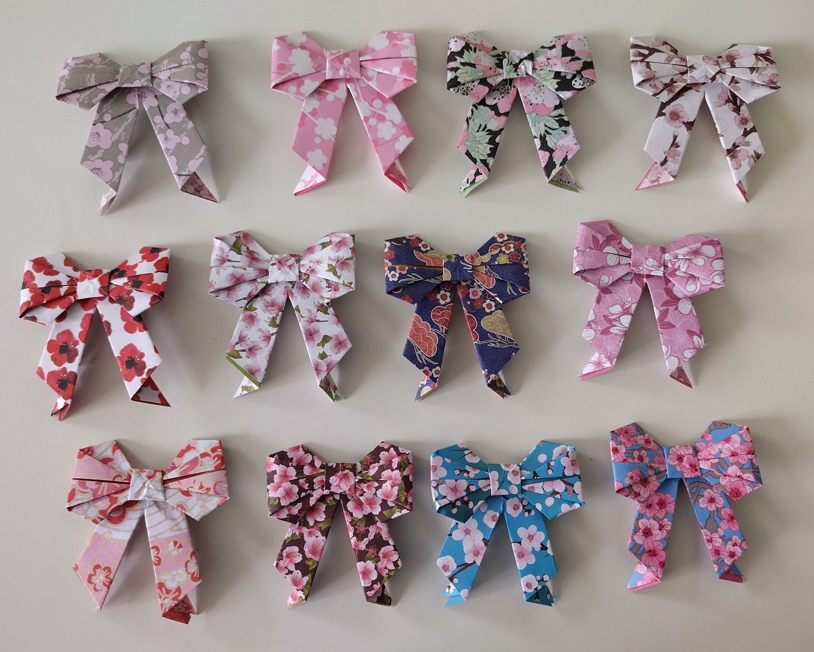 Handmade Origami Bows (set of 12): Cherry Blossom Gift Toppers, Card ...
