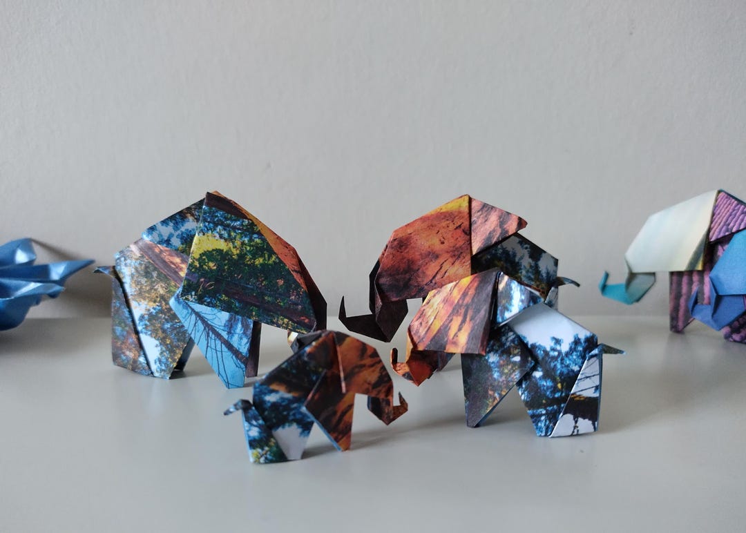 Handmade Origami Elephant Family (set of 4): Mother Earth Pattern ...