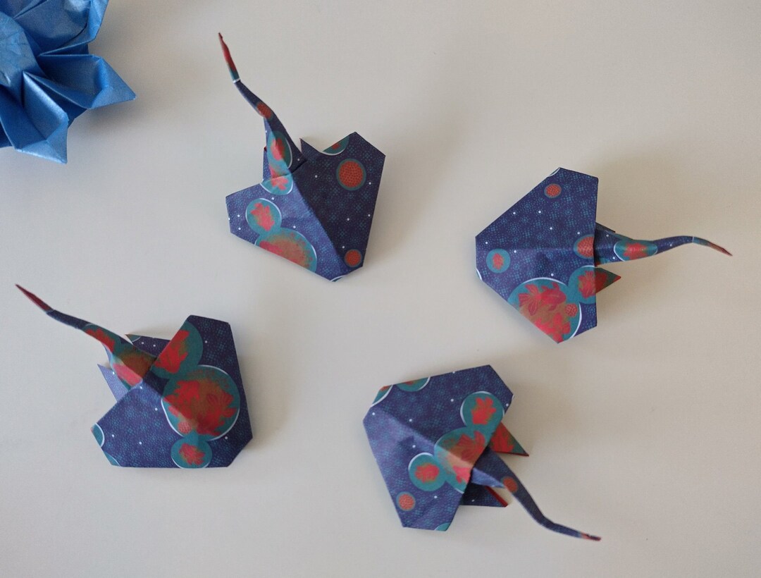 Set of 4 Handmade Origami Blue Red Stingrays Manta Rays in Japanese ...