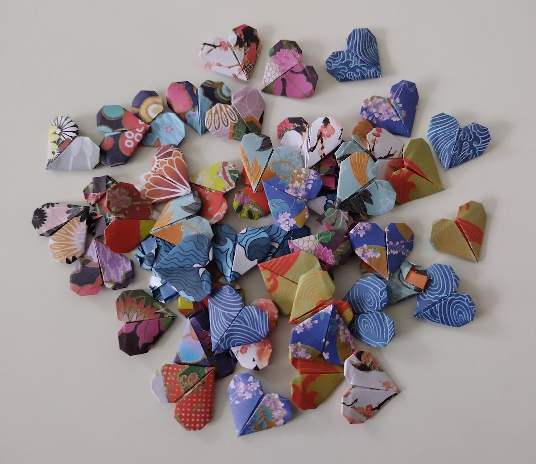 Set of 40 Handmade Origami 2 Cm Mini Hearts in Assorted Chiyogami ...