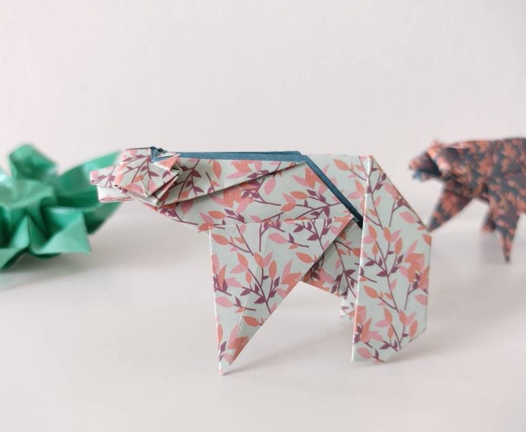 Ours en origami fait main à motifs verts et roses (Kiribati ...