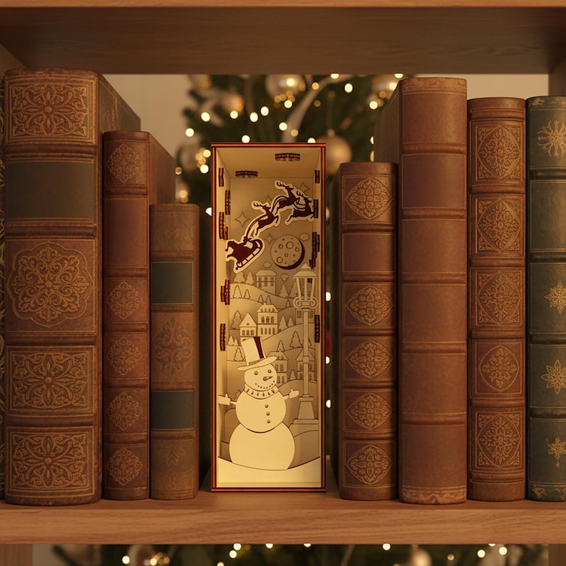 Christmas Book Nook - Laser Cut File, SVG Shelf Insert Plan With Winter ...