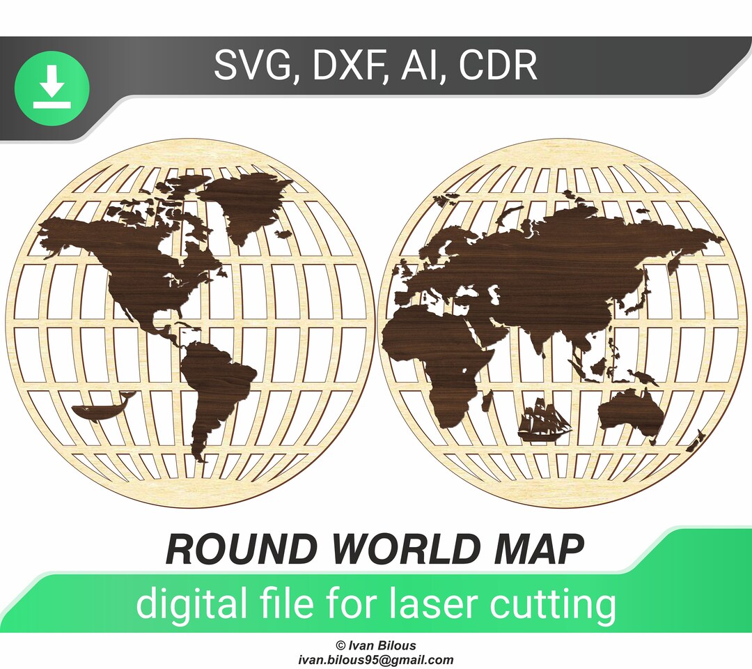 Buy World Map SVG Laser File, Round World Map, Glowforge Pattern Online ...