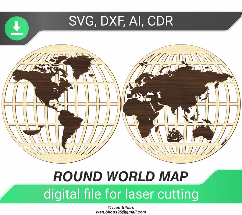 World Map SVG Laser File Round World Map Glowforge Pattern - Etsy India