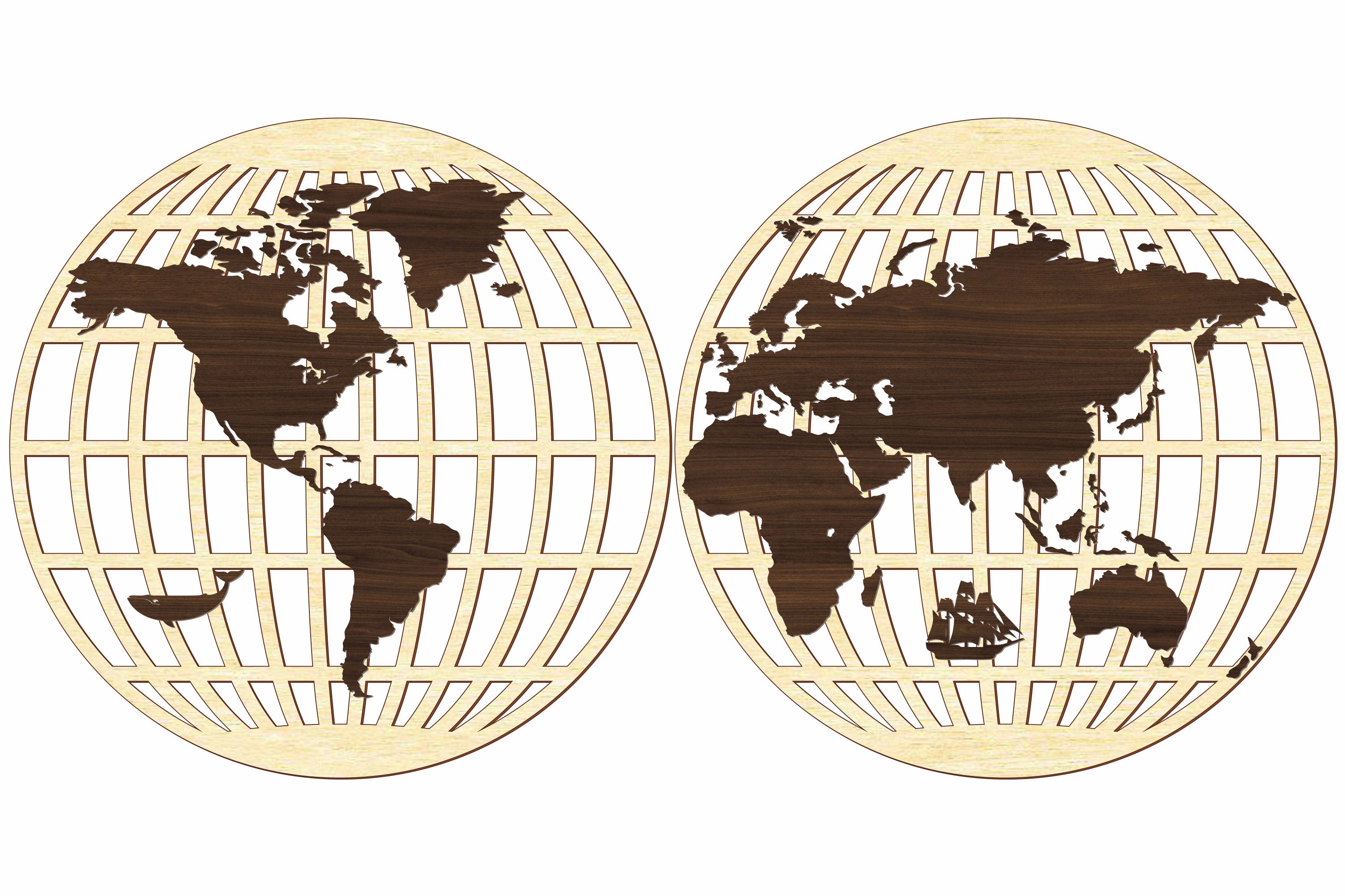 Mapa del mundo redondo Archivo láser SVG patrón Glowforge | Etsy