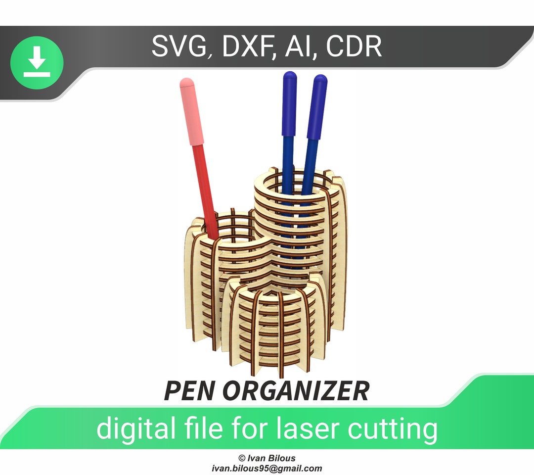 Pen Holder Svg Glowforge File Cnc Pattern for Laser Cut Glowforge Model ...