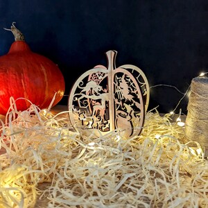 3D Halloween Pumpkin - SVG Laser Cut File With a Witch, a Cauldron, a ...