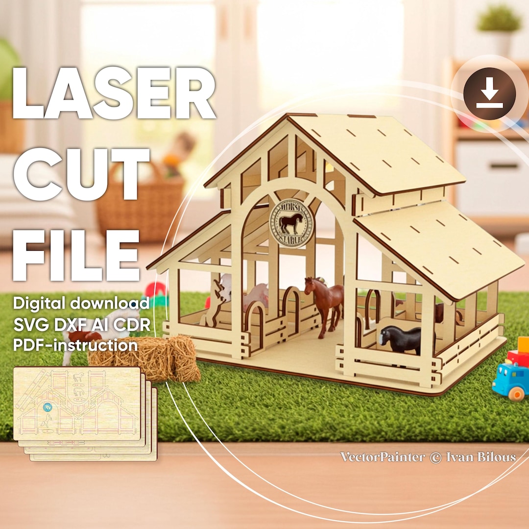 Horse Stable - SVG Laser Cut File, Farm Dollhouse 3d Puzzle Plan for Laser Cutters - Etsy UK