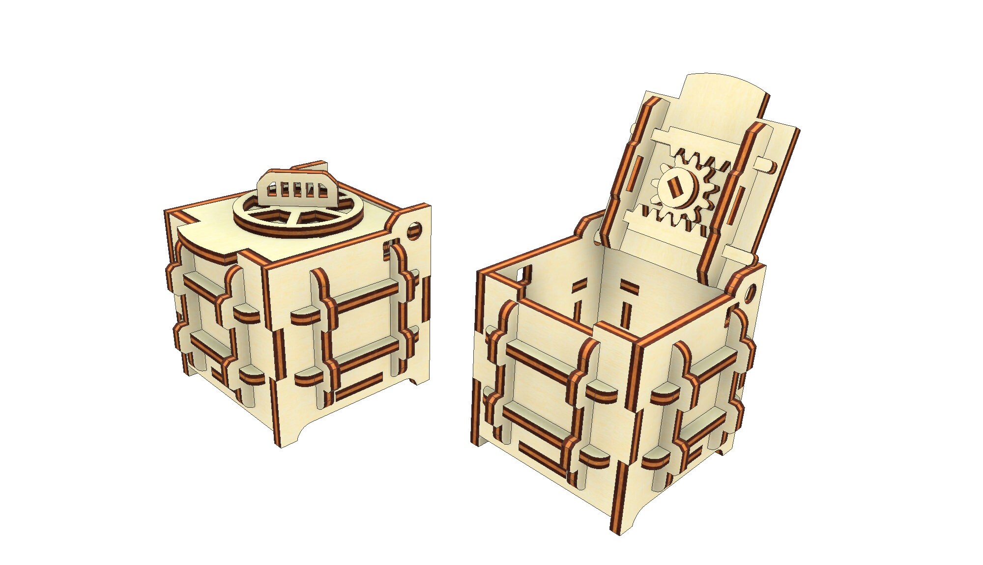 Mechanical Safe Box Laser Cut File, SVG Wooden 3d Puzzle Coin Bank CNC ...