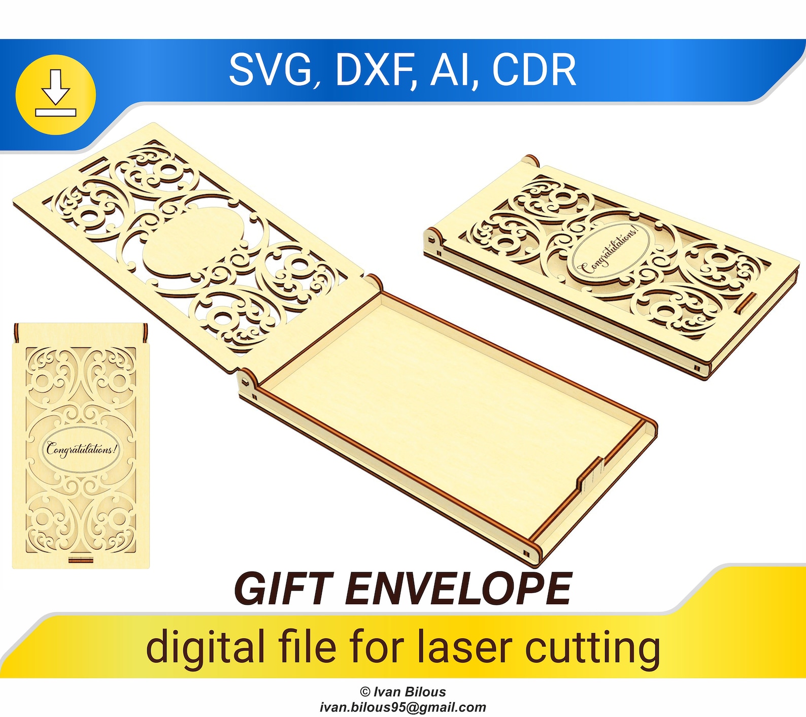 Gift Envelope Box Laser Cut Files Money Card Pattern for - Etsy