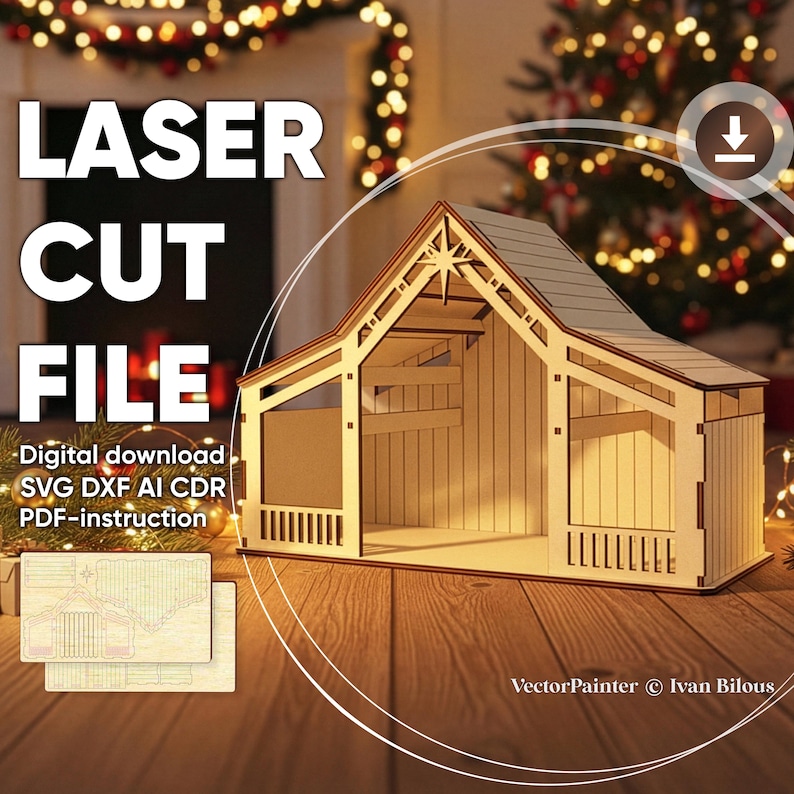 Christmas Barn - Laser Cut File, CNC Plan of Stable for Nativity Scene ...