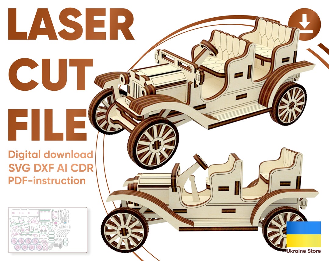 Retro Car - Laser Cut Project, SVG File for Laser Cutting Machines ...