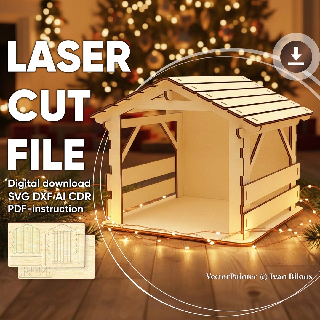 Christmas Barn - Laser Cut File, SVG Pattern for Nativity Scene Diorama ...