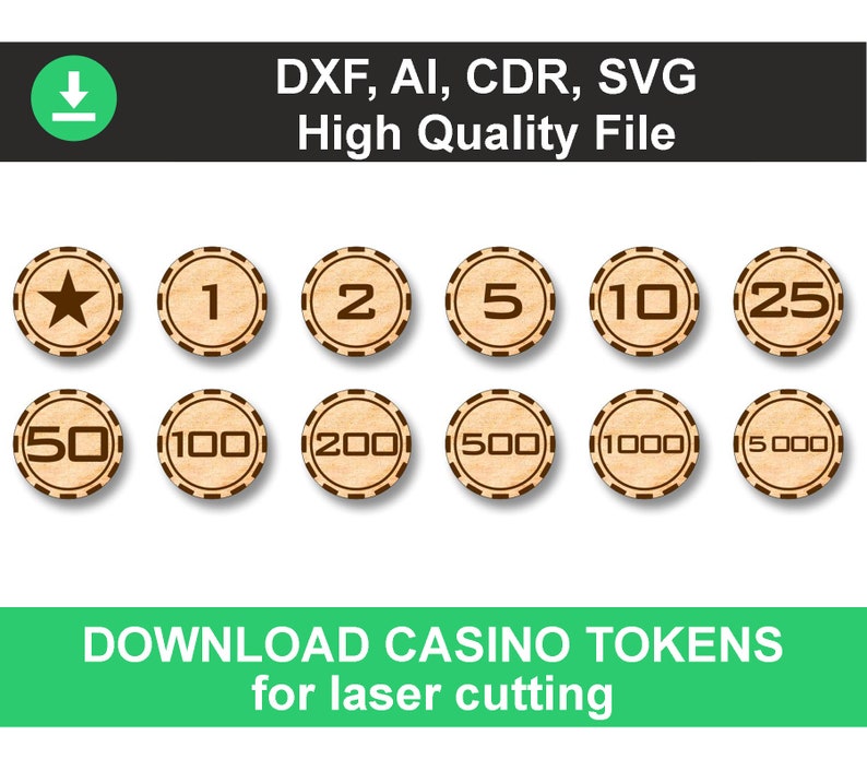 Laser cut wood dxf files for laser engraved poker chips laser | Etsy