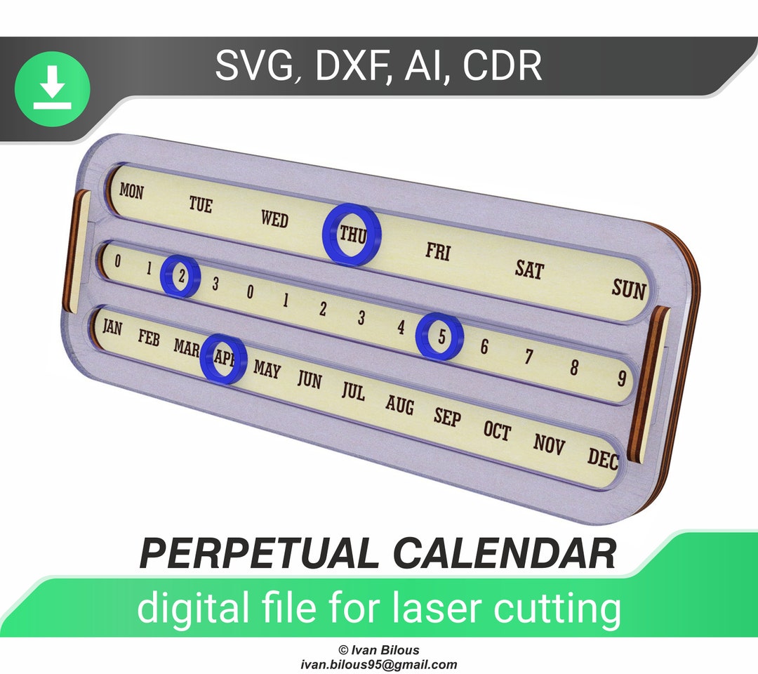 Perpetual Calendar Laser Cut File, SVG DXF Digital Plan for Laser ...