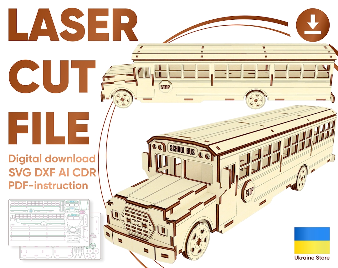 School Bus - Laser Cut File, Glowforge Plan, 3d Puzzle Template - Etsy ...