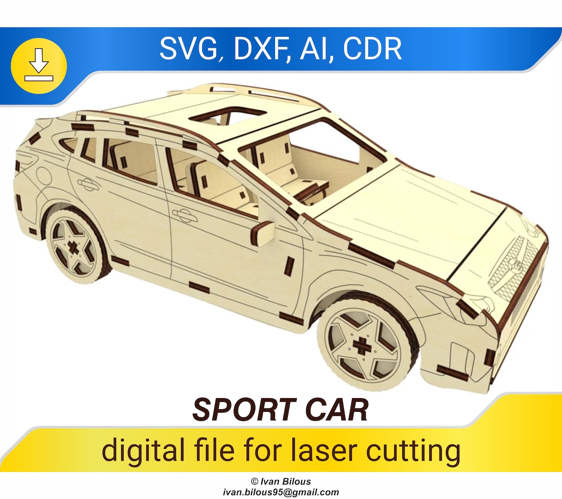 Sport Car Laser Cut File SVG DXF Plans for Laser Cutting - Etsy