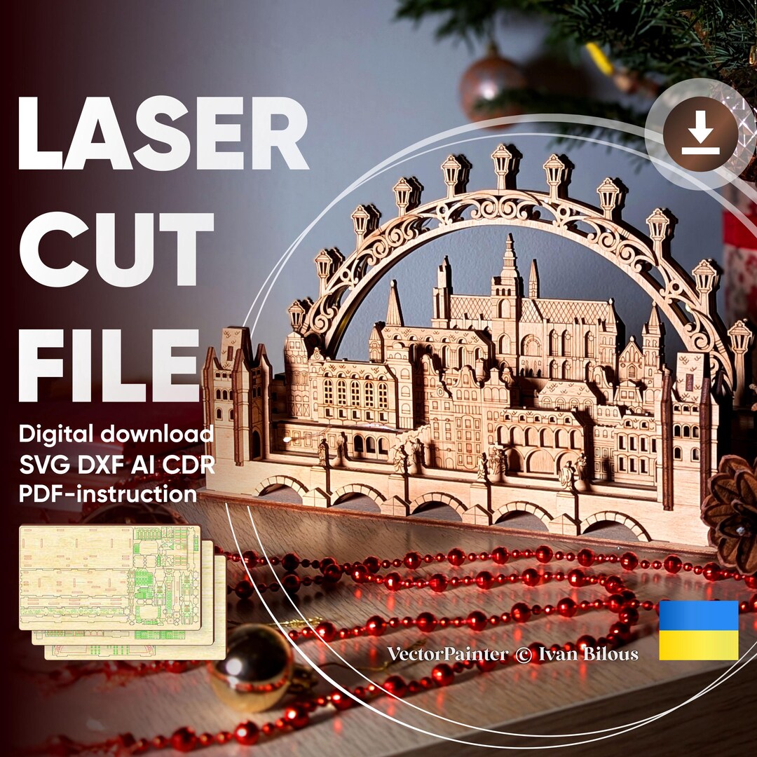 Prague Christmas Arch Laser Cut File – SVG Schwibbogen Plan (digital ...