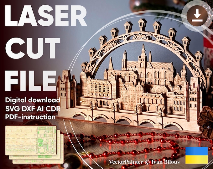 Prague Christmas Arch Laser Cut File – SVG Schwibbogen Plan (digital ...
