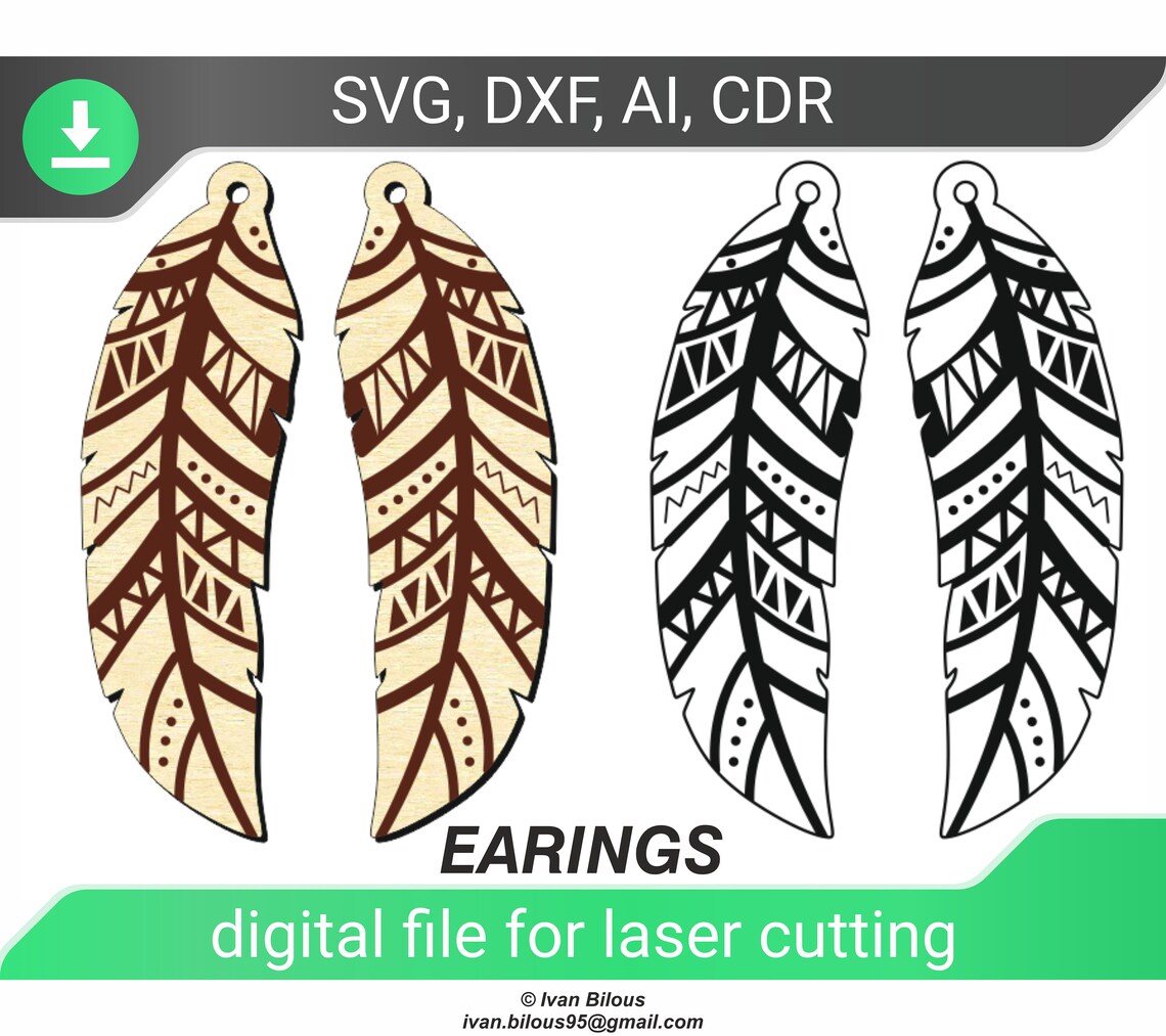 Laser cut earrings dxf files for laser earings template for | Etsy