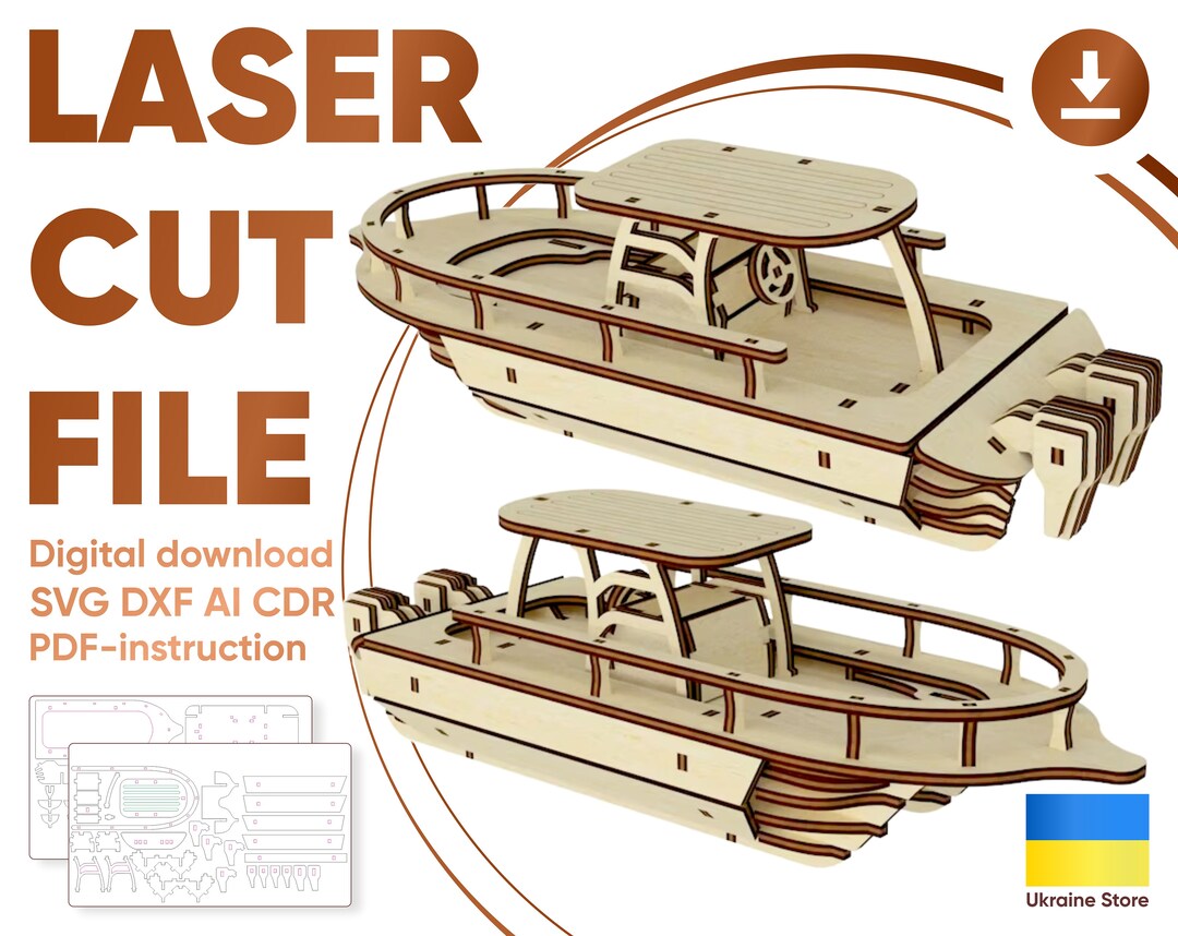 Ship Boat - SVG Laser Cut File, 3d Puzzle Plan for Laser Cutting ...
