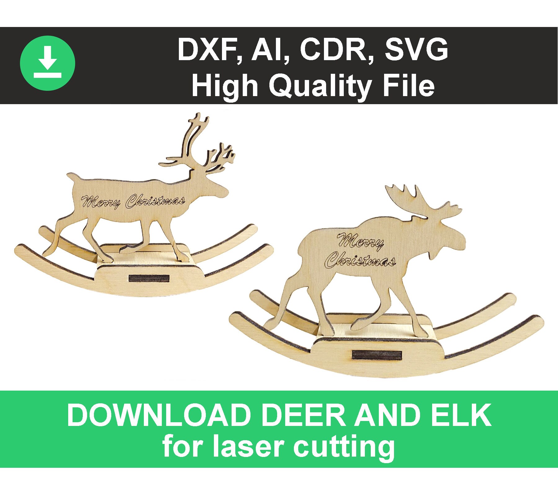 Merry christmas svg deer laser cut files christmas dxf files | Etsy