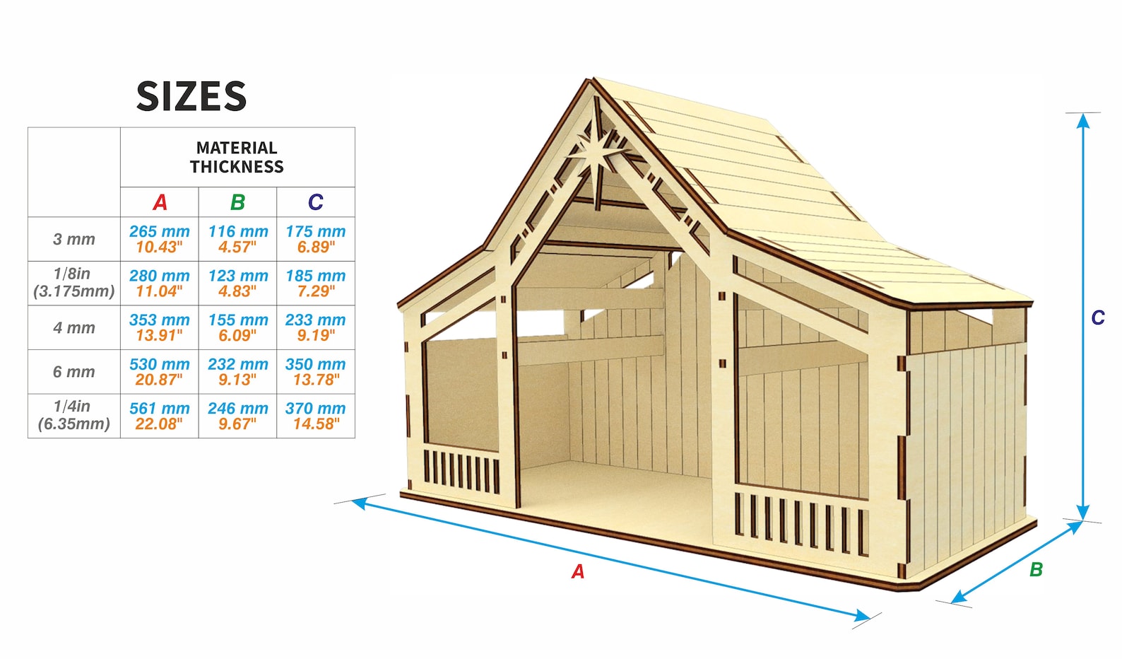 Christmas Barn - Laser Cut File, CNC Plan of Stable for Nativity Scene ...