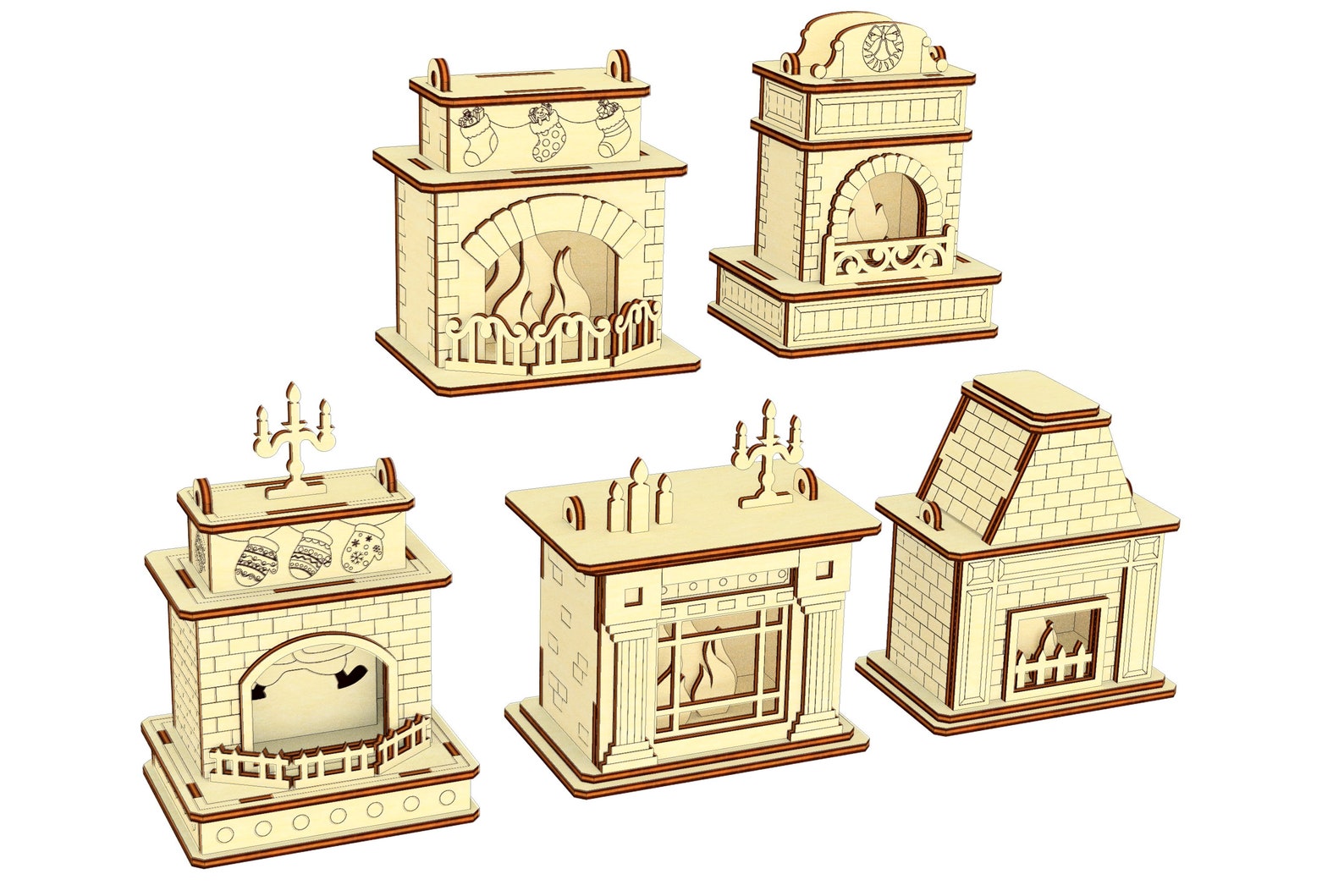 Christmas Fireplaces Bundle - Laser Cut File, Dollhouse Furniture SVG ...