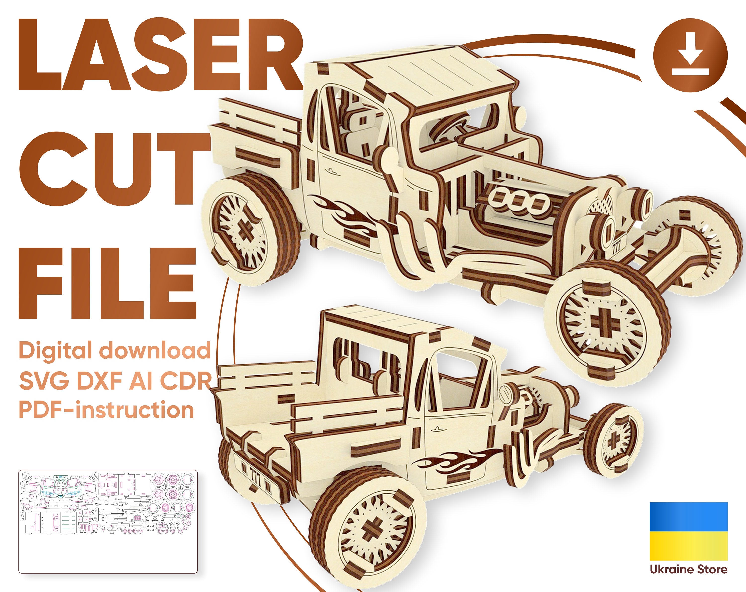 Hot Rod SVG Laser Cut Files 3d Puzzle Car Model Miniature - Etsy Canada