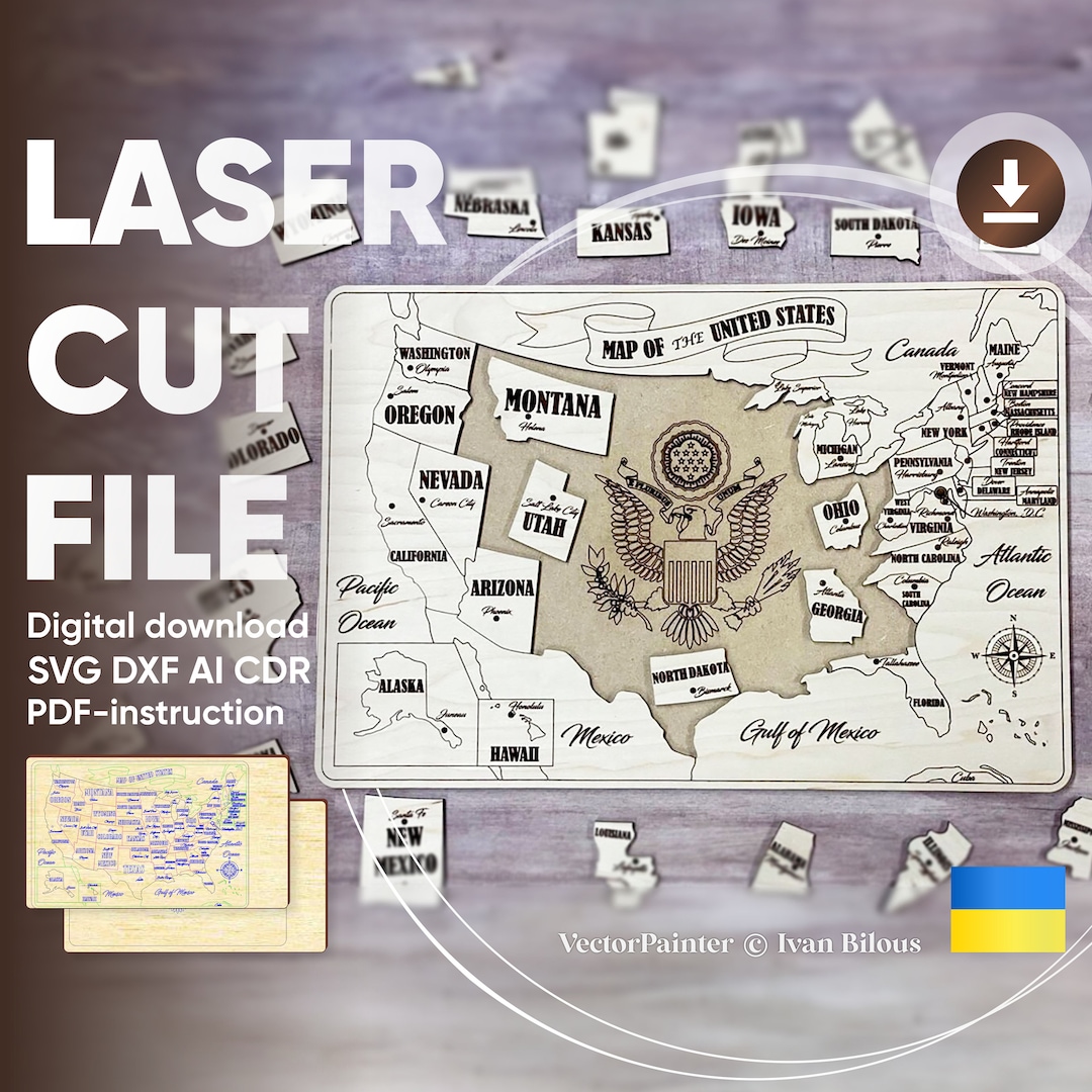 Laser Cut Map of USA - SVG Vector Plan for Cutting Machines - Etsy