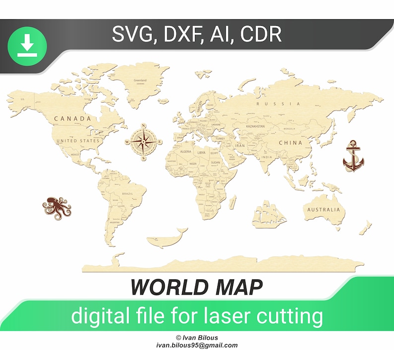 World Map - Laser Cut File, Laser Engraving Pattern - Etsy
