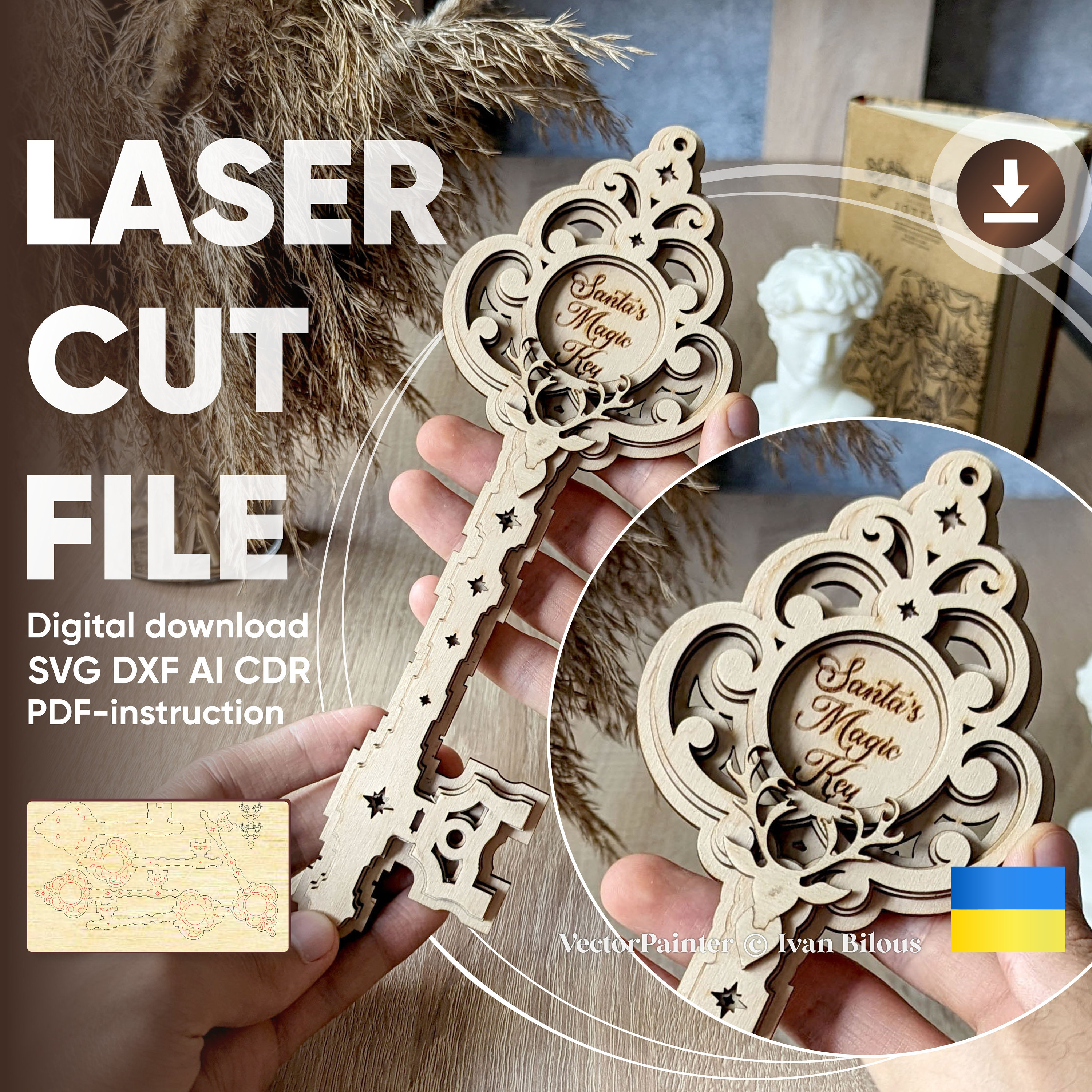 Santa's Magic Key - SVG Laser Cut File, Digital Plan for Cutting ...