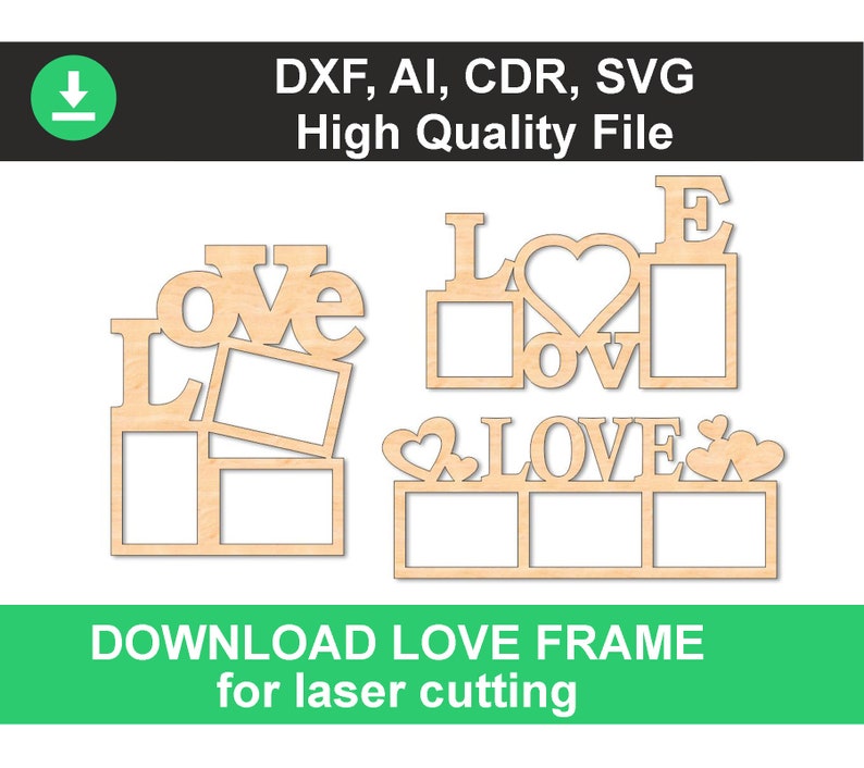 Plywood laser cut cnc valentine svg picture frame plan dxf | Etsy