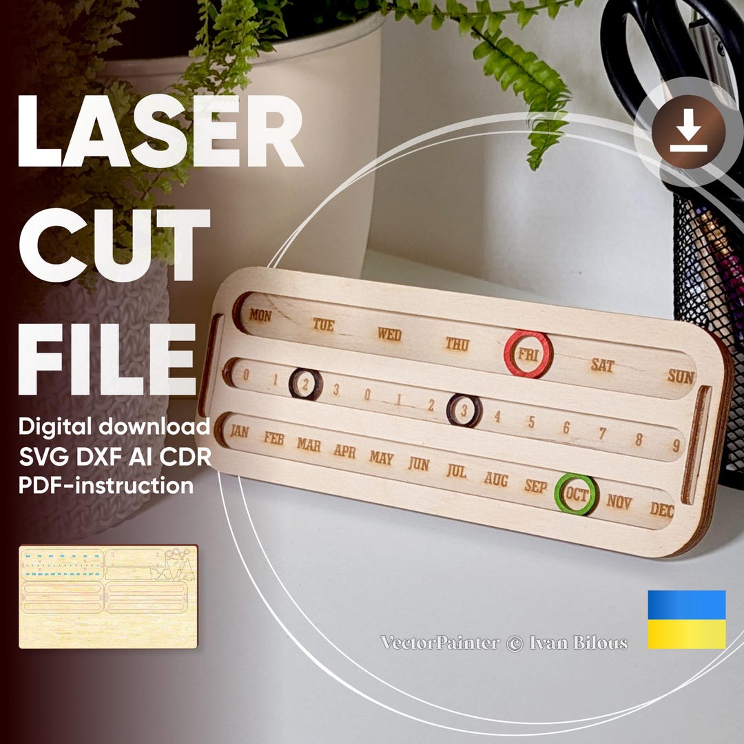 Perpetual Calendar - Laser Cut File, SVG DXF Digital Plan for Laser ...