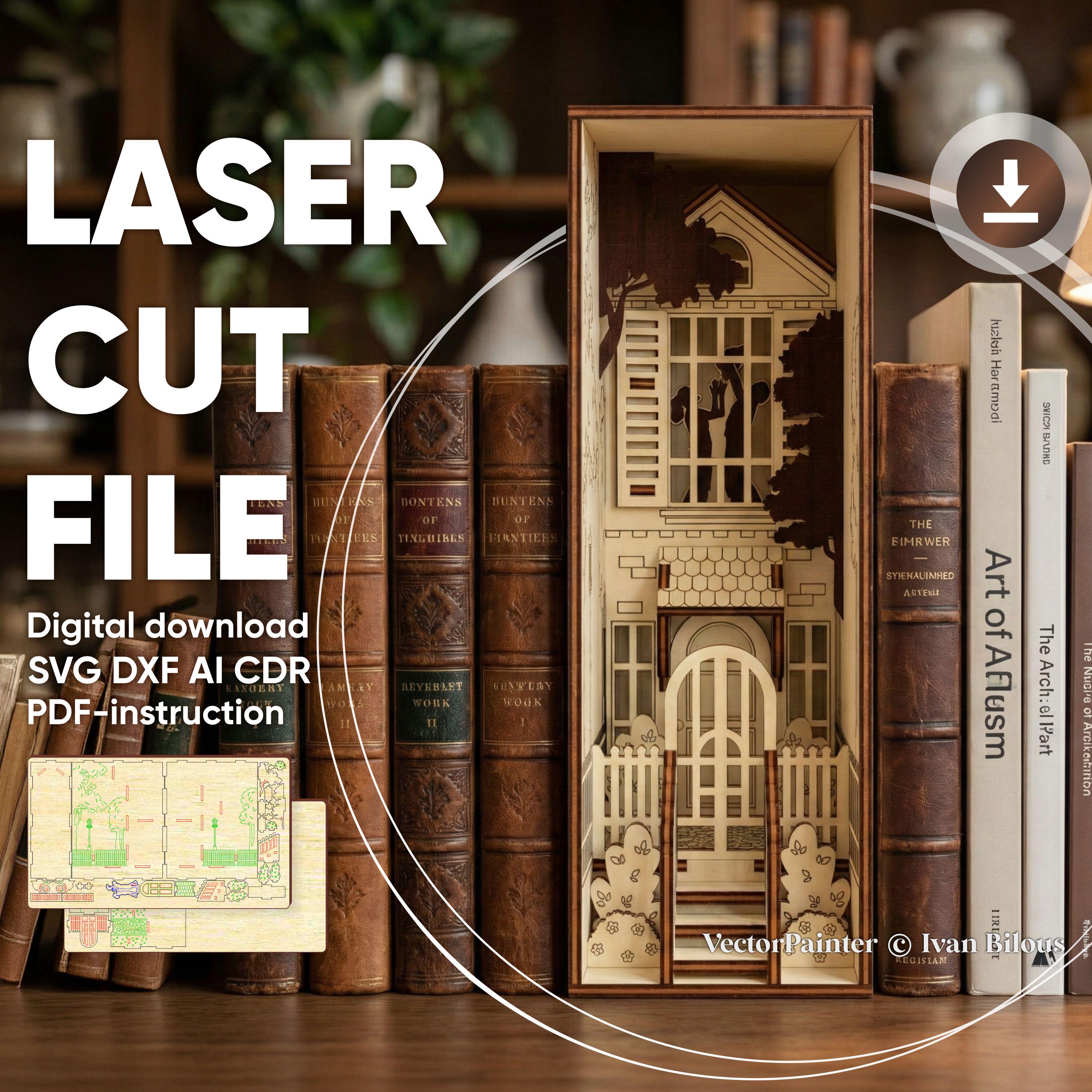 Book Nook House Laser Cut File, SVG Wooden Bookshelf Insert Miniature ...