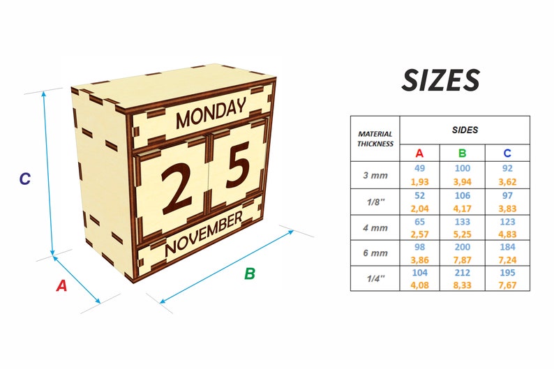 Perpetual Calendar SVG Laser Cut Files Glowforge Pattern | Etsy