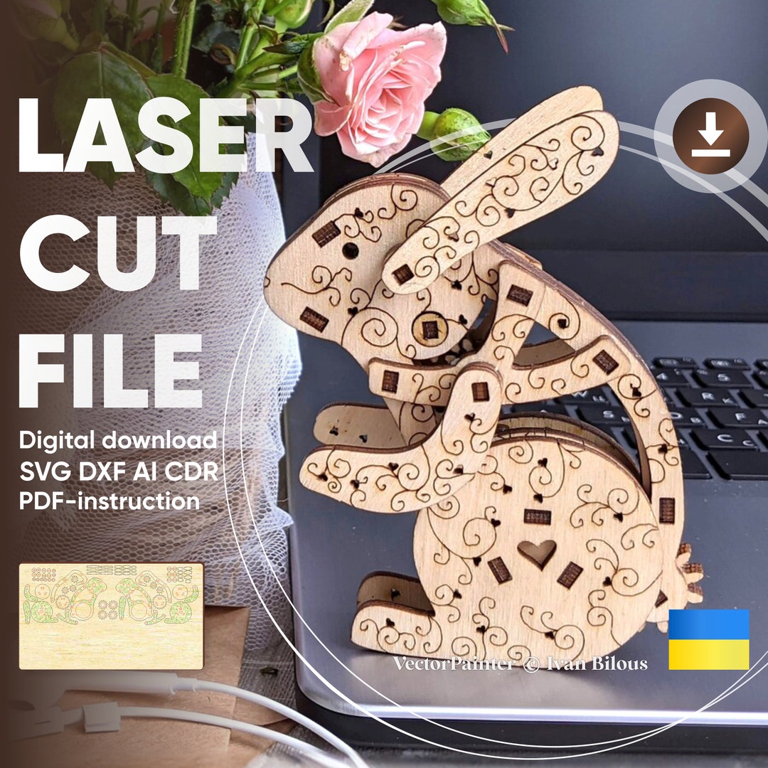 Easter Mechanical Bunny - Laser Cut File, SVG Plan for Glowforge and ...