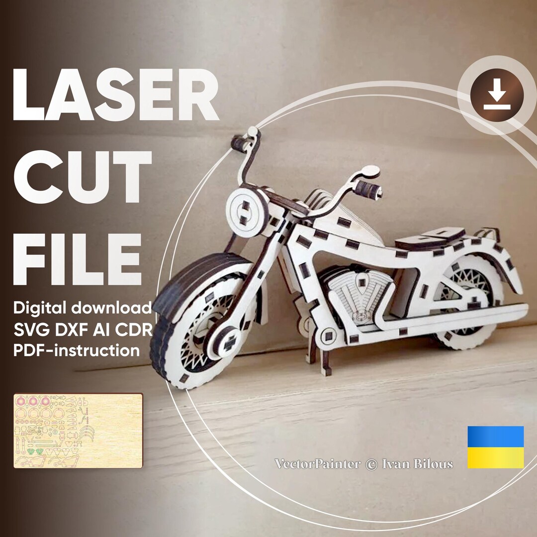 Motorcycle - SVG Laser Cut File, 3d Ready-made Projects for Laser ...