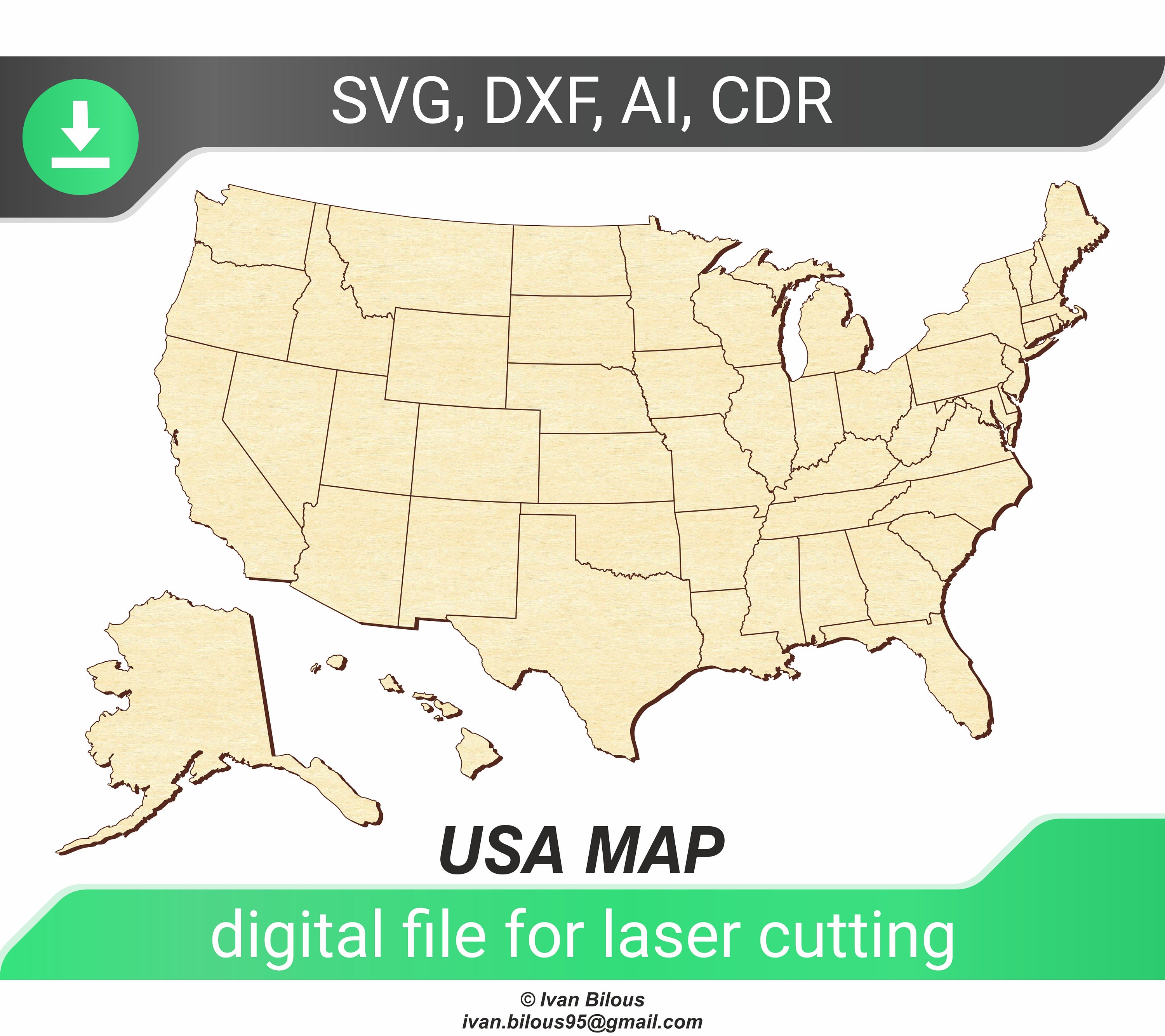 Laser Cut Usa Map Svg Glowforge File Dxf Usa Map by States - Etsy Hong Kong
