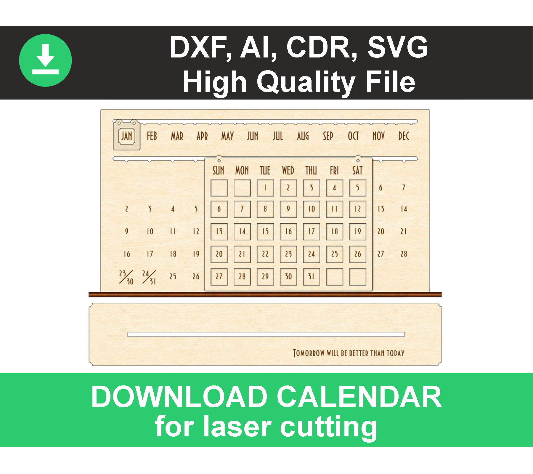 Perpetual calendar dxf files for laser cut desk calendar dxf | Etsy
