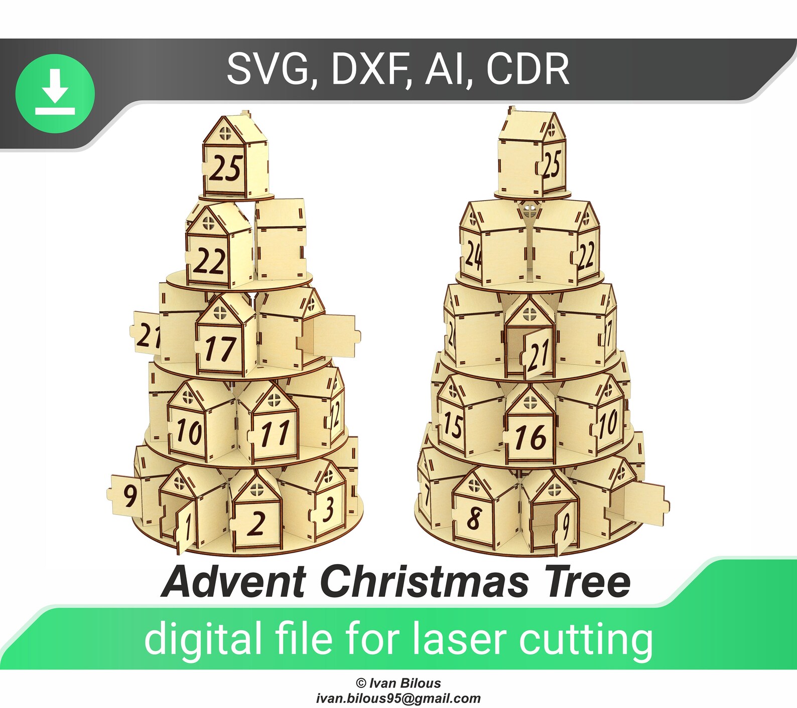 Advent Calendar Christmas Tree Laser Cut Files Glowforge - Etsy